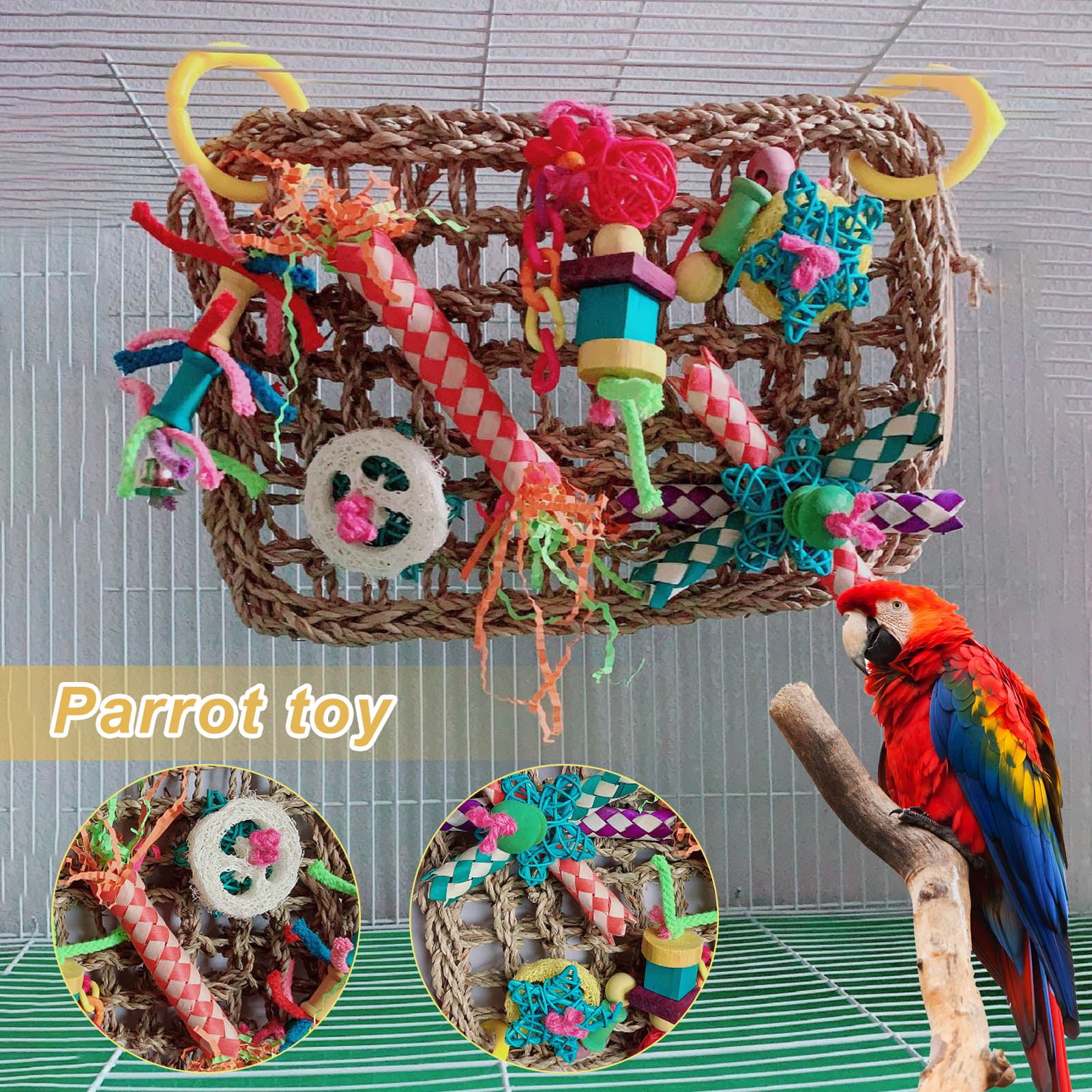 Bird Toys Bird Foraging Wall Toy Natural Seagrass Woven Mat and ...