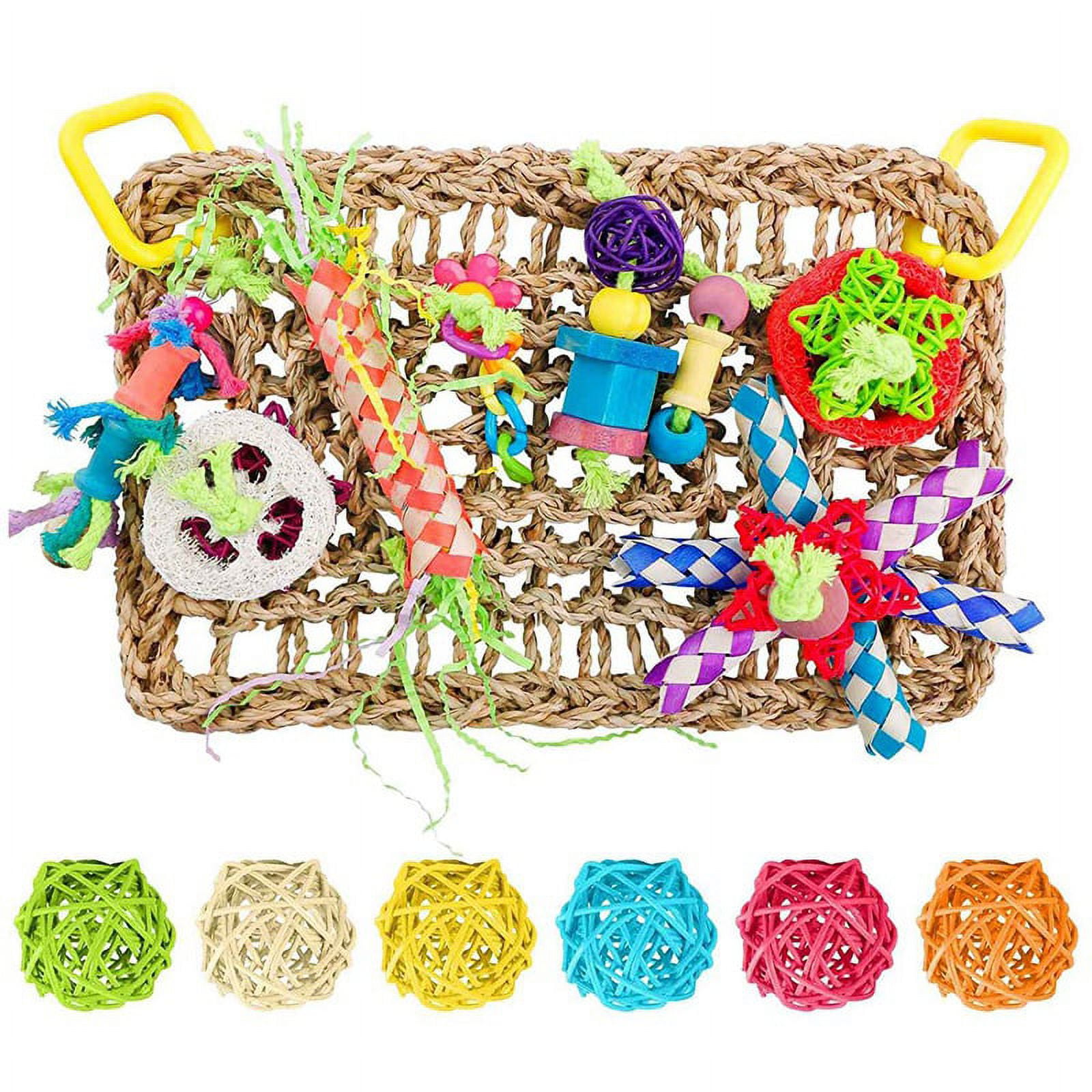 Bird Toys Parrot Foraging Wall Toy Rattan Wicker Bite Balls Colorful ...