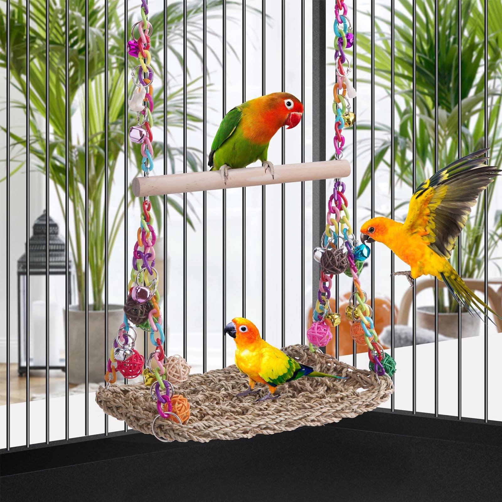 Bird Toys, Parrot Toys, All Season Hammocks, Swings with Rattan Ball ...