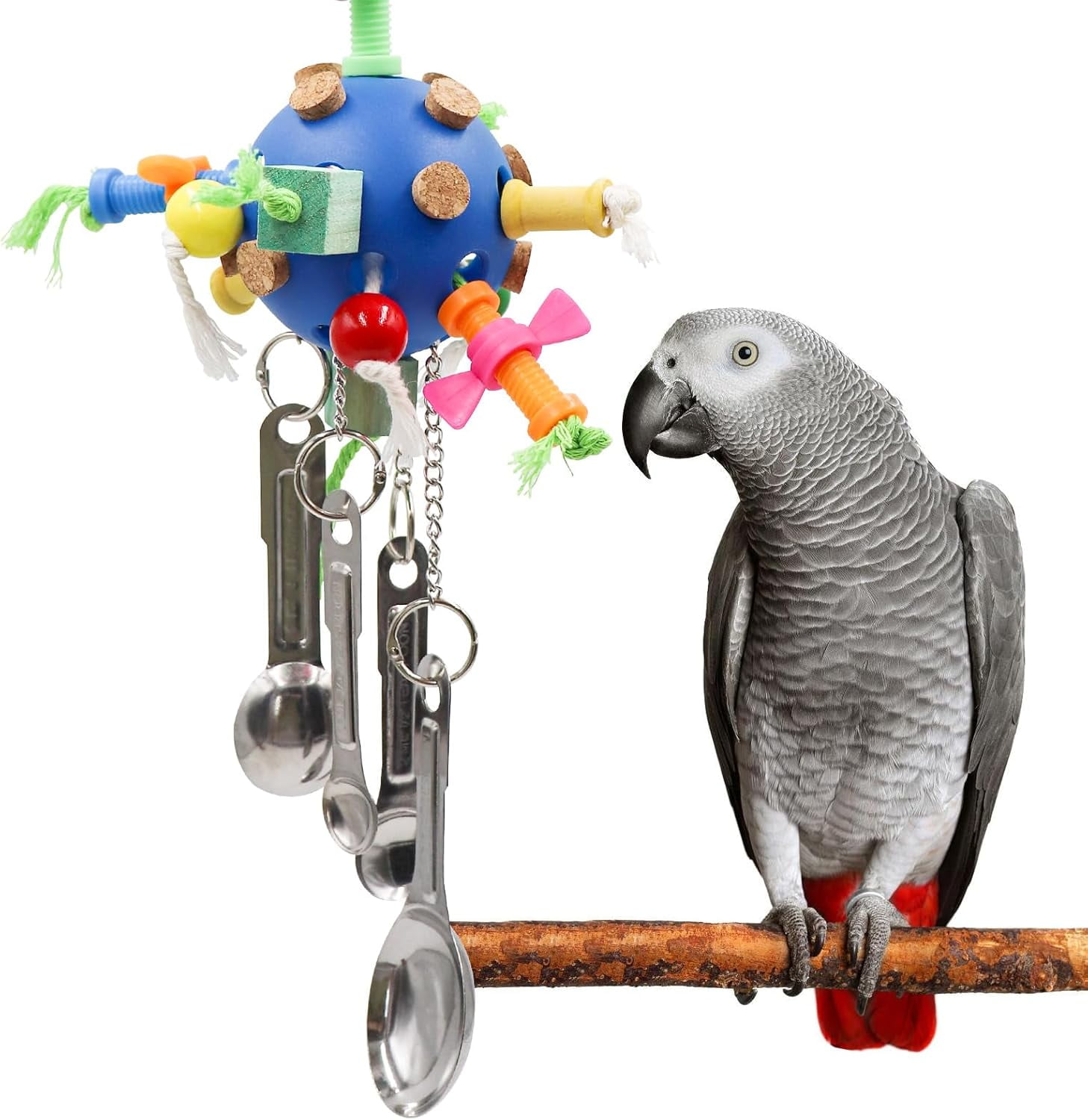 Bird Toys for Playground, Parakeet Toys with Plastic Ball Wooden Decor ...