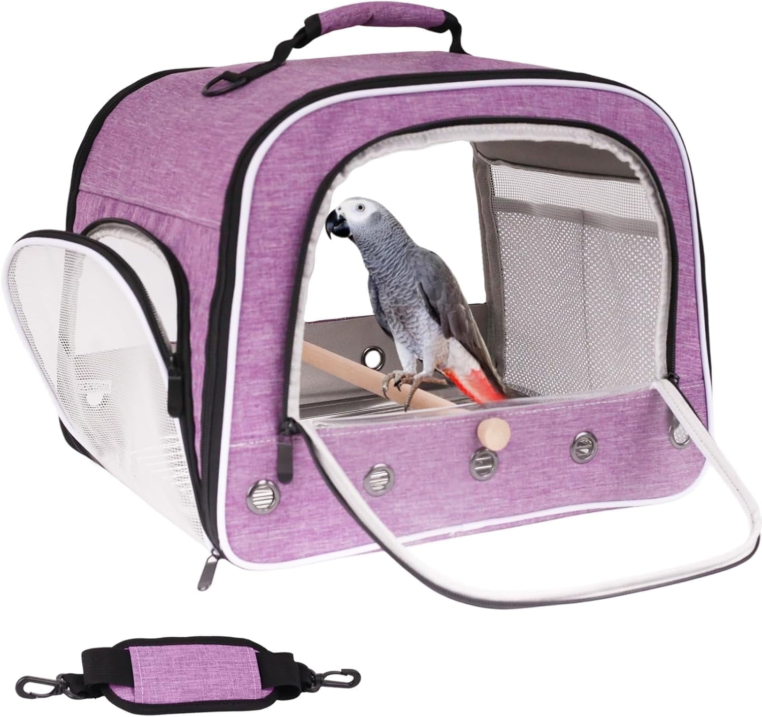 Large Parrot Bird Carrier Travel Cage, Portable Bag with Wooden Perch ...