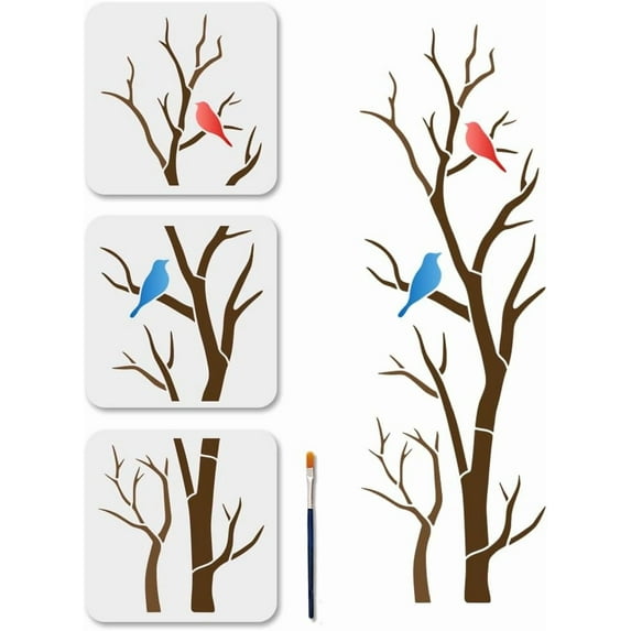 Bird Tree Branch Stencils Birds Stencil 7.8x7.8inch Splicing Style Tree ...
