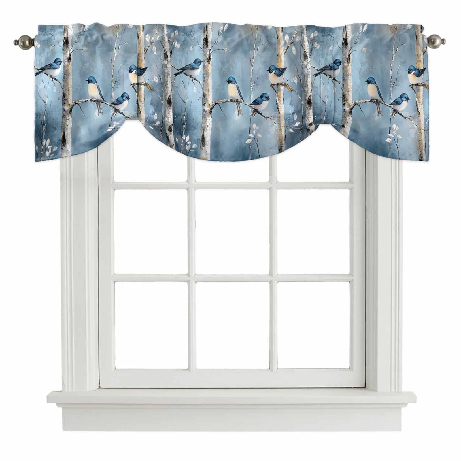Bird on Tree Tie Up Valance for Windows, Spring Branch Oil Painting ...