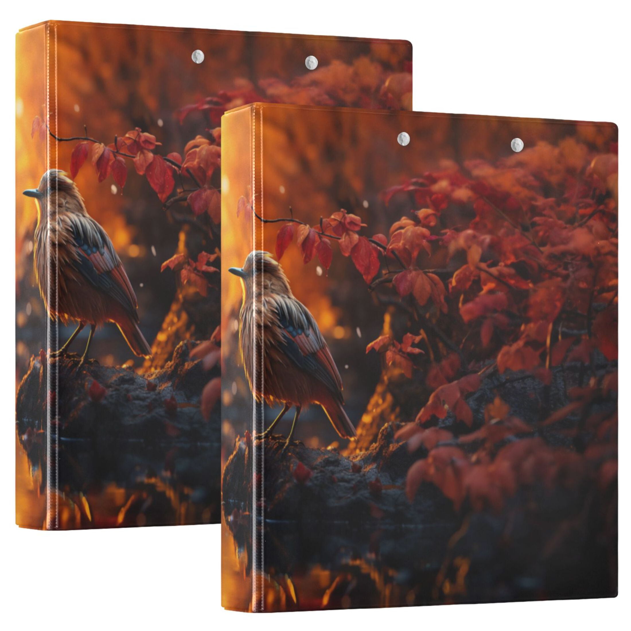 Bird Trees Forest Pool Leaves 3 Ring Binders 1.5 inch Hardcover File Folders with Interior ...