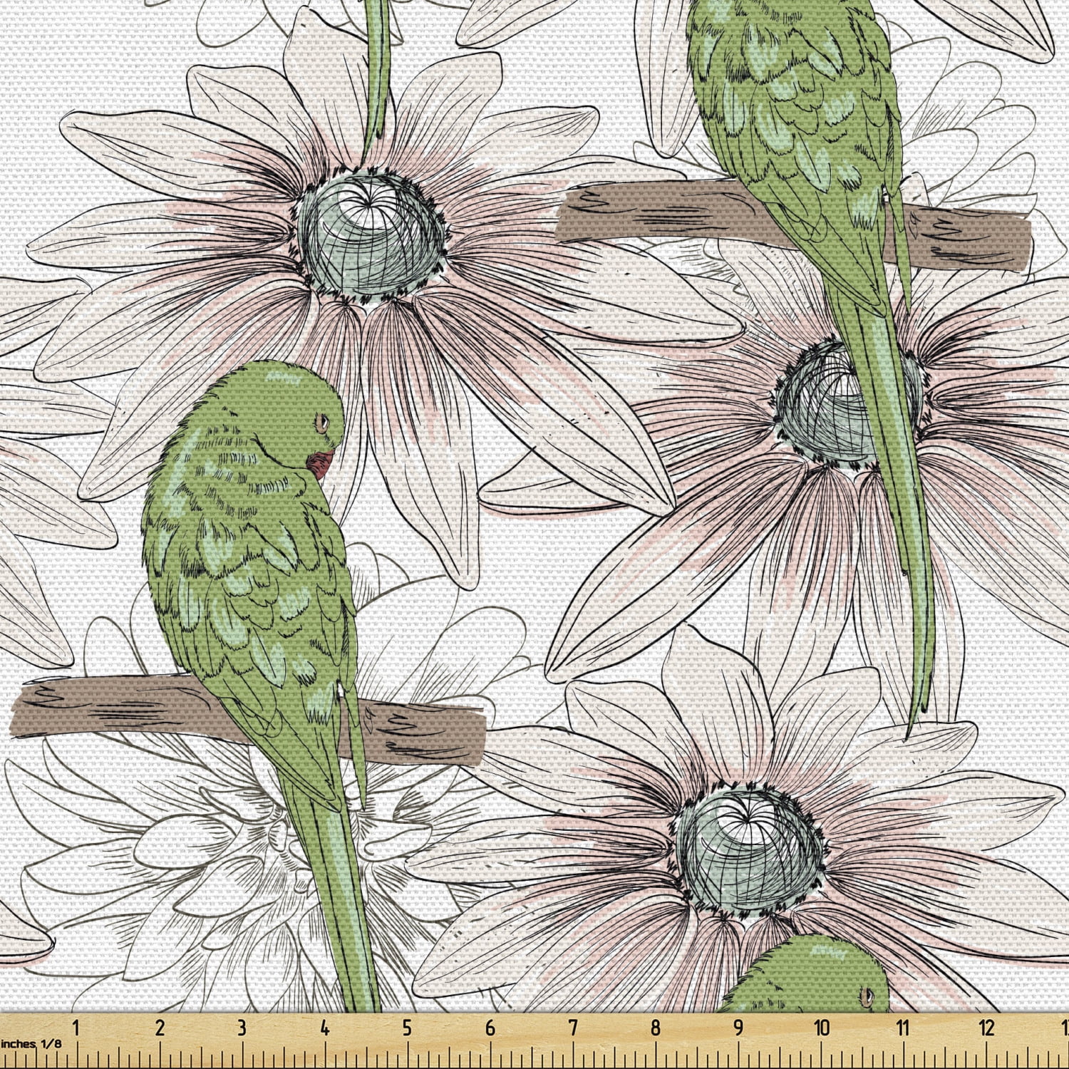 Ambesonne Bird Fabric by the Yard Upholstery, Vintage Birds and Flower ...