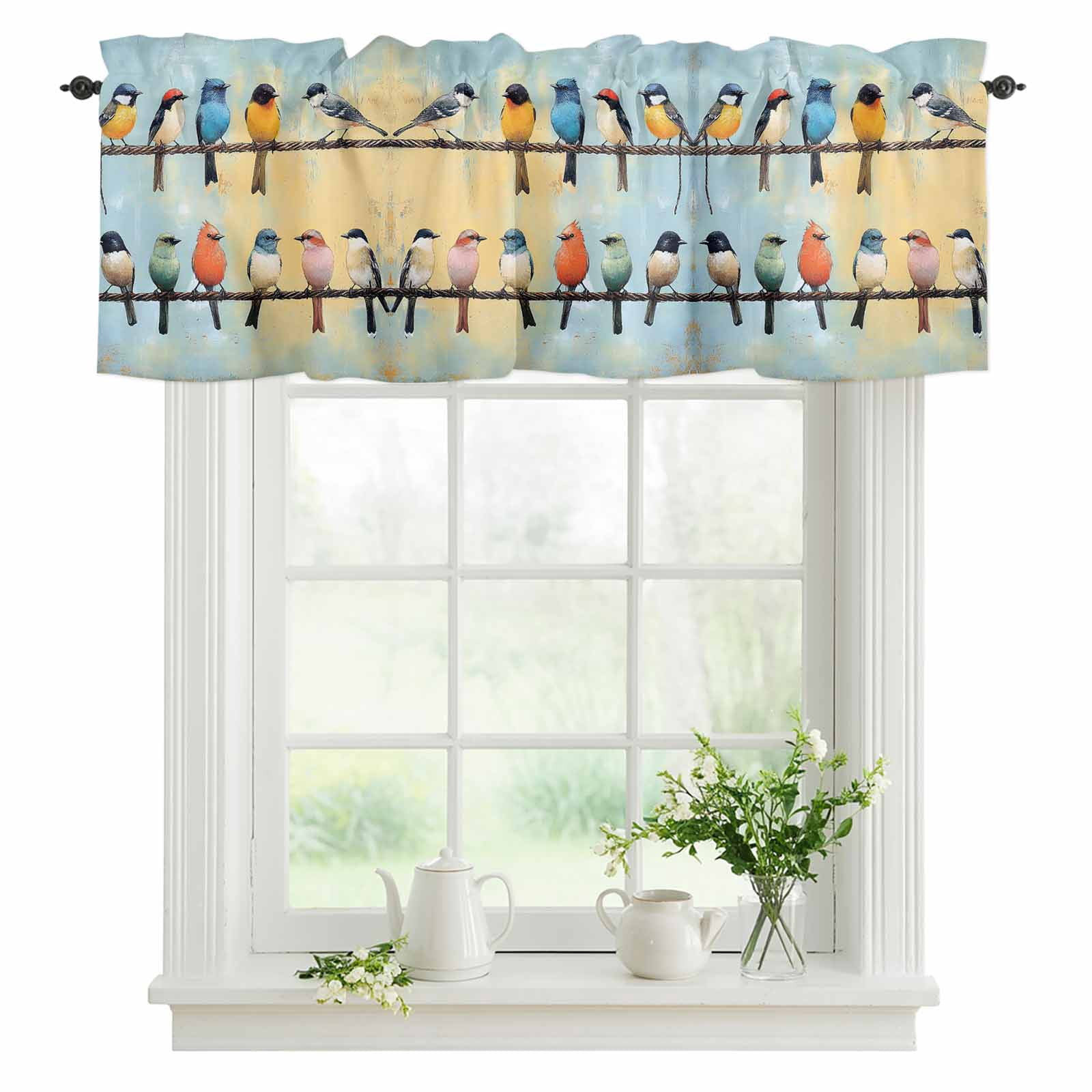 Bird Valances for Windows, Colorful Animal Valance Rod Pocket Window ...