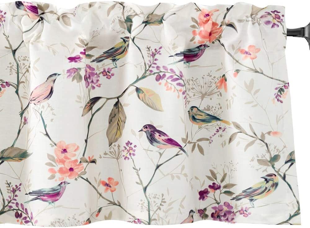 Bird Vines Printed Window Valances, Light Filtering Curtains, Room ...
