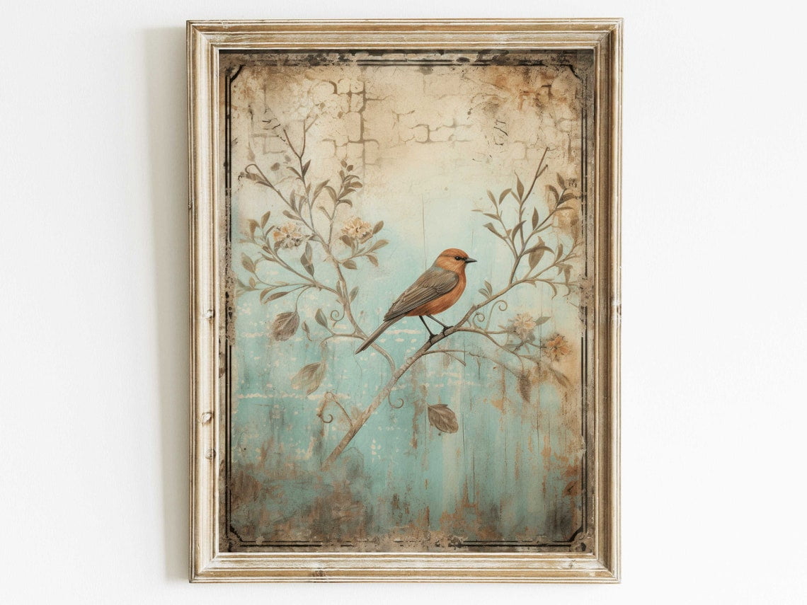 Bird Wall Art, Rustic Wall Decor, Nature Print, Vintage Botanical Home ...