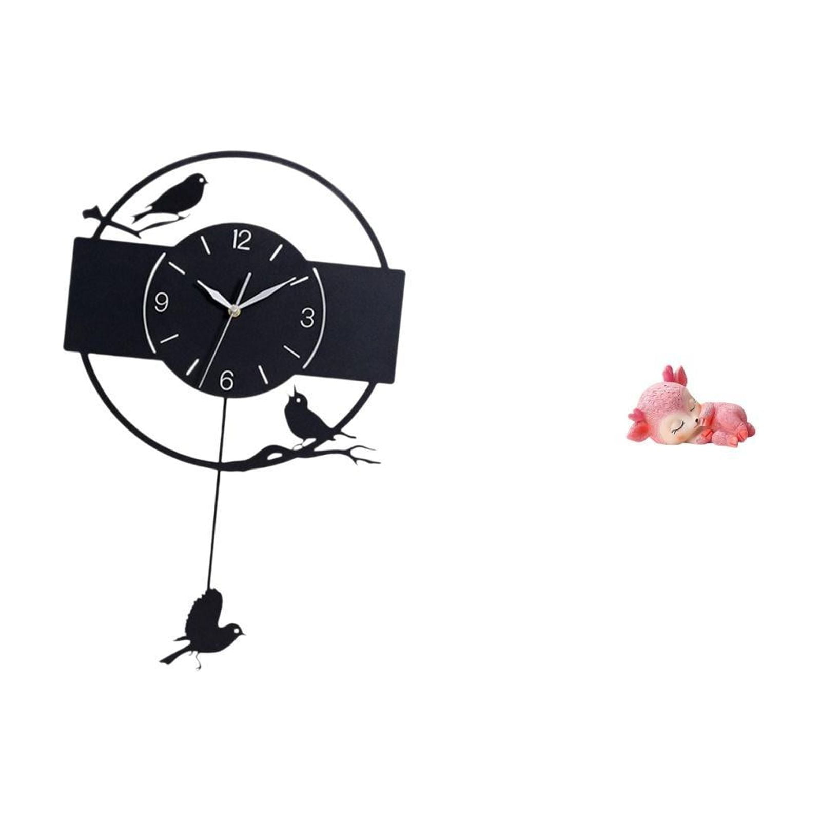 Bird Wall Clock Swing Pendulum Deer Sculpture Resin Material for Dining ...