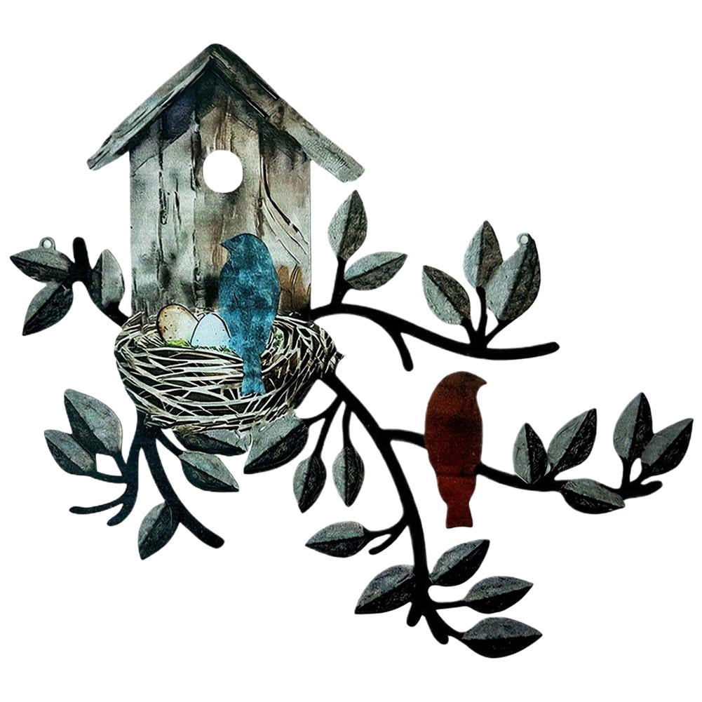 Bird Wall Decor Metal Tree and Bird House Wall Art Hanging By LEARNEVER ...