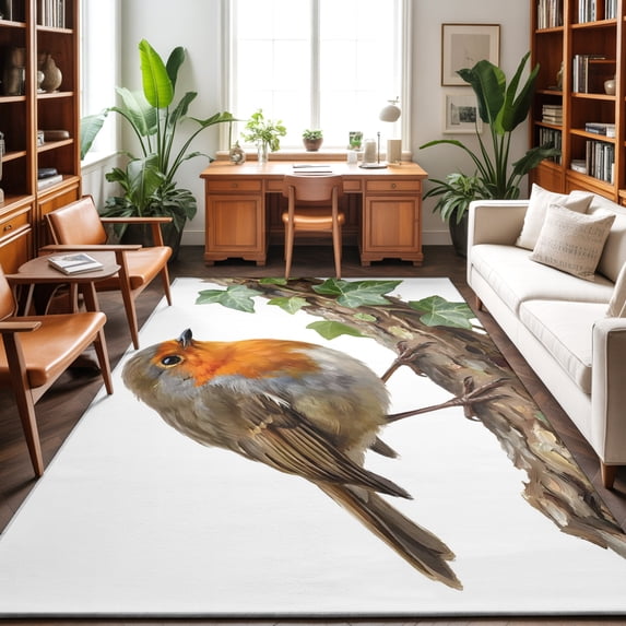 Bird Washable Area Rug 2.7 x 5 ft Ivy Branch Animal Nature, Soft Non ...