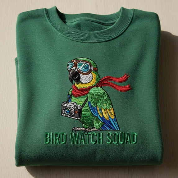 Bird Watch Squad Embroidered Sweatshirt, Funny Aviator Parrot with ...