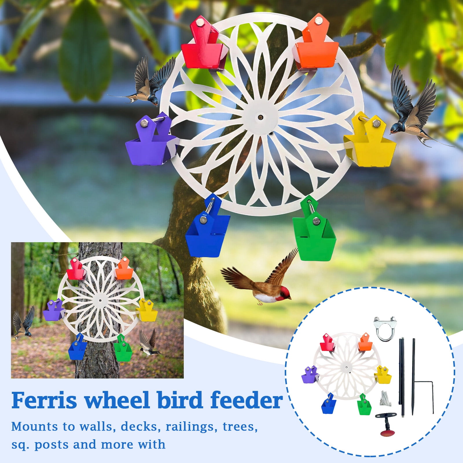 Bird Water Feeder Bee Feeders 4pcs Rotating Ferris Wheel Bird Feeder ...