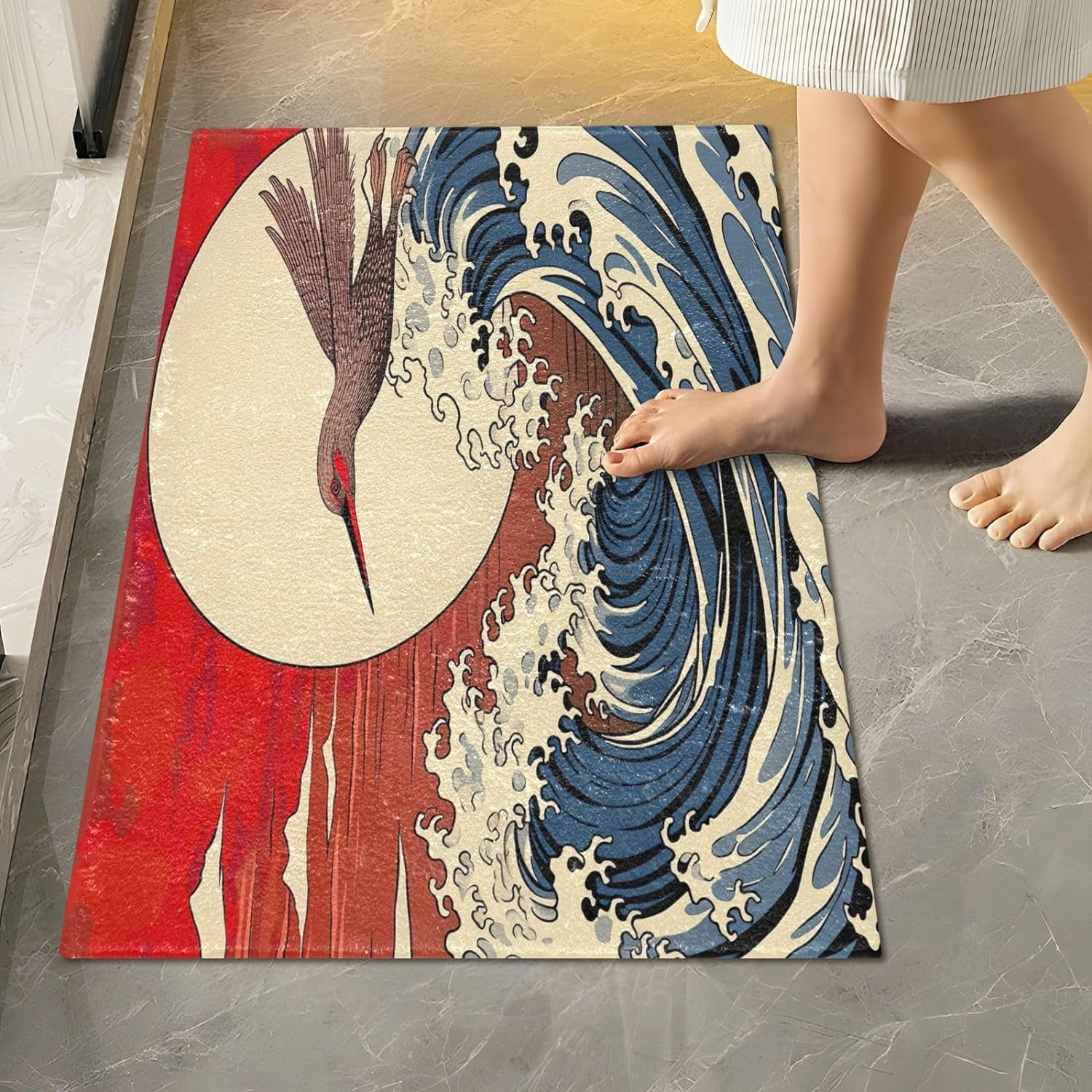 Bird Wave Toilet Rugs U-Shaped Absorbent Non-Slip Bath Rug Soft ...