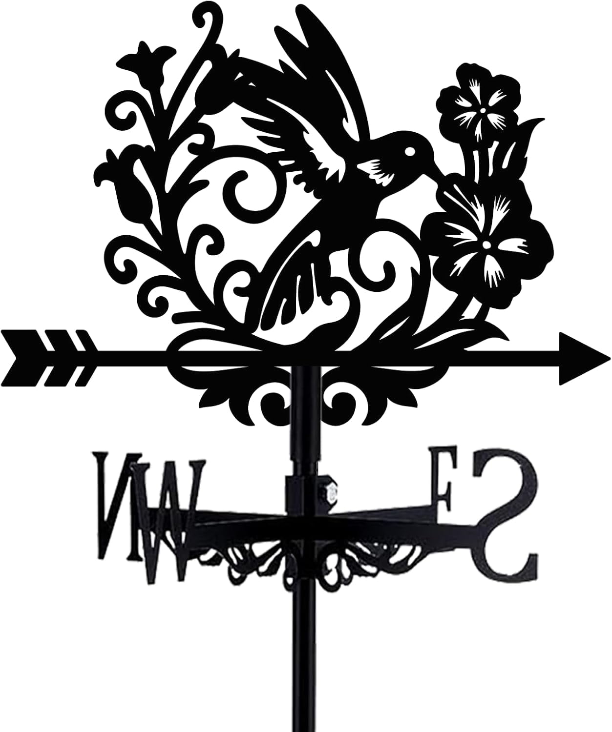 Bird Weathervane 26” Height Black Metal Hummingbird with Flower Weather ...
