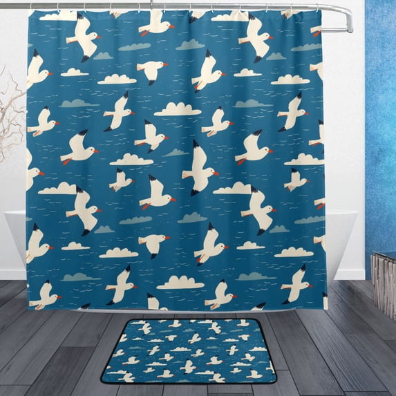 Bird White Cloud Bathroom Accessory Sets Waterproof Shower Curtain with ...