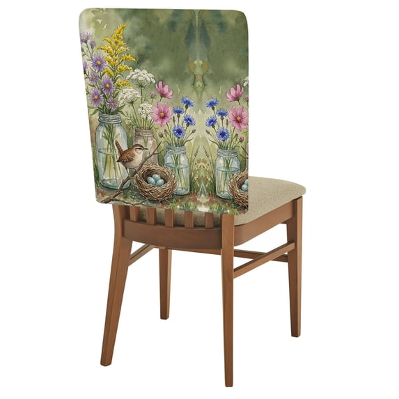 Bird Wildflowers Chair Back Covers Set of 6 Glass Jars Bird Nest Pine ...
