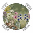 Bird Wildflowers Round Table Cover, Glass Jars Bird Nest Pine Branches ...