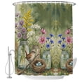 Bird Wildflowers Shower Curtain for Bathroom, Glass Jars Bird Nest Pine ...