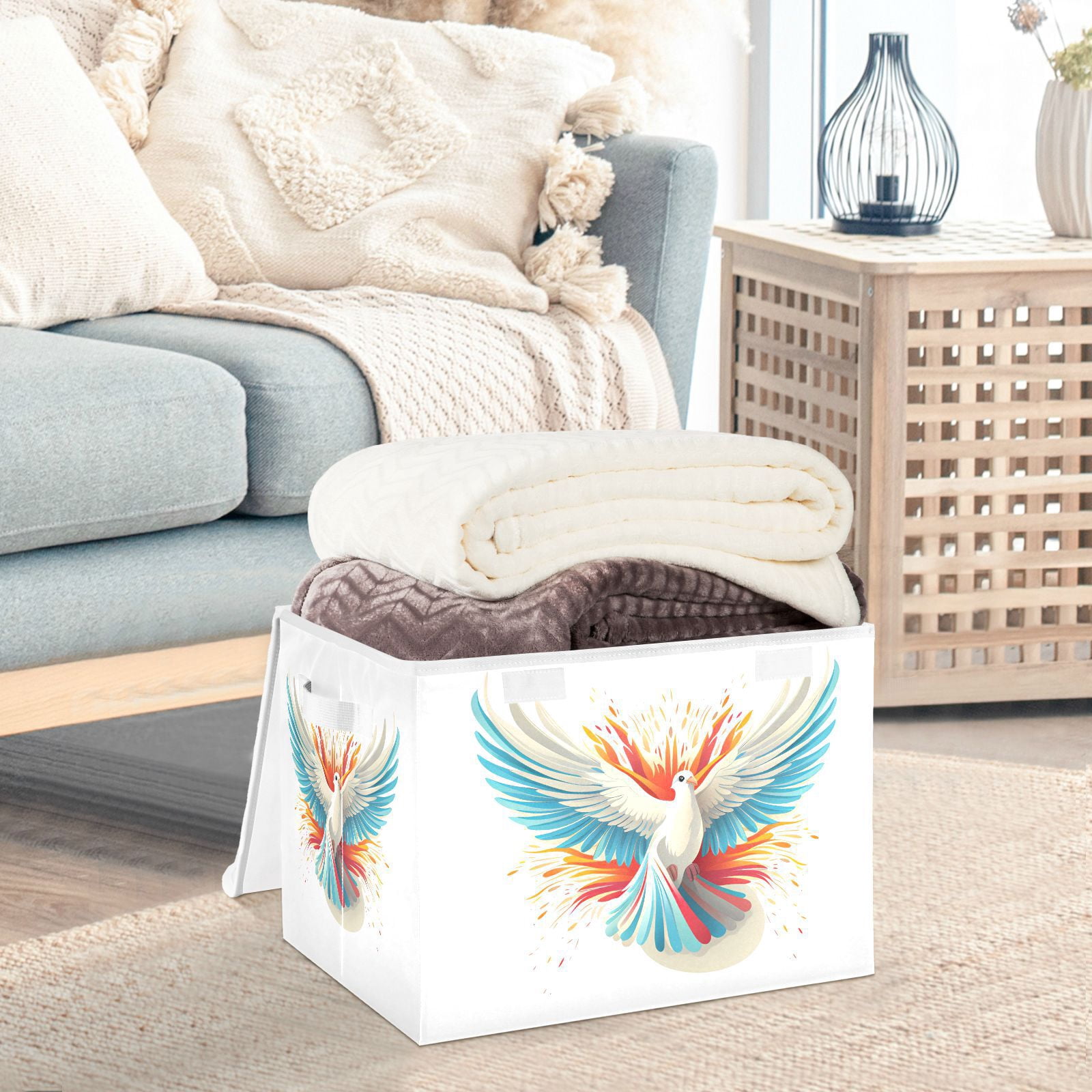 Bird Wings Feathers Fire Storage Basket Foldable Laundry Basket Shelf ...