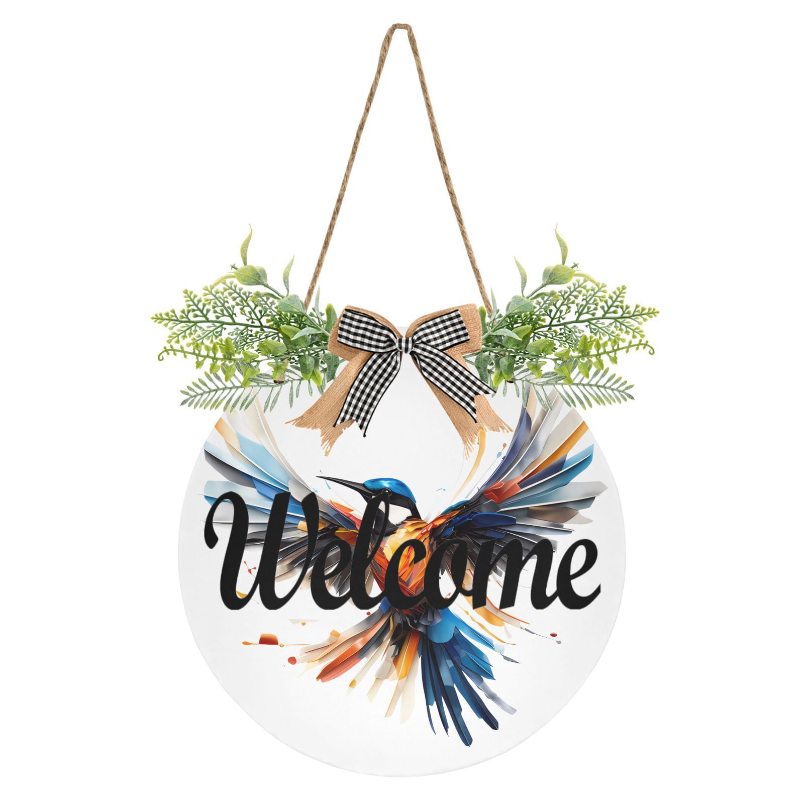 Bird Wings Painting Welcome Sign for Front Door Wreath Door Sign for ...