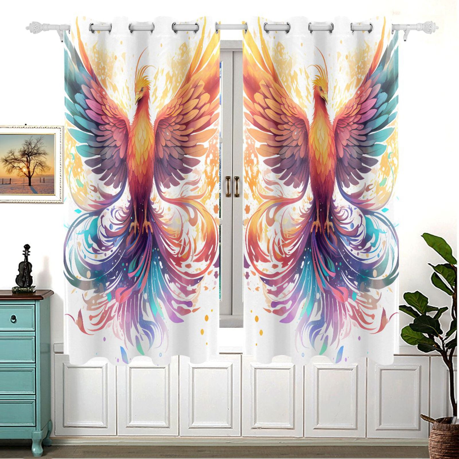 Bird Wings Phoenix Colorful Curtains Black Out Curtains for Sliding ...