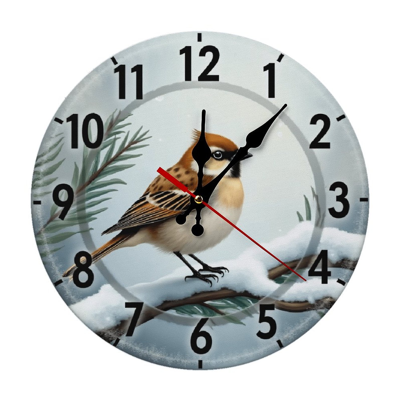 Bird Winter Wall Clock 10 Inch Silent Non Ticking Round Wooden Clock ...