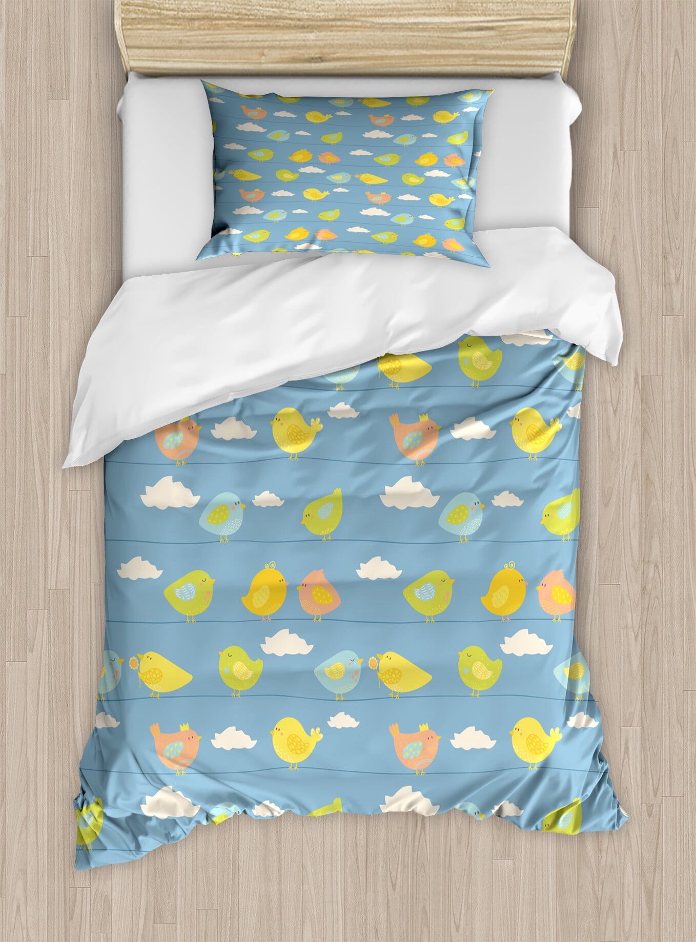 Bird on a Wire Duvet Cover Set, Cheerful Pattern of Continuous Winged ...