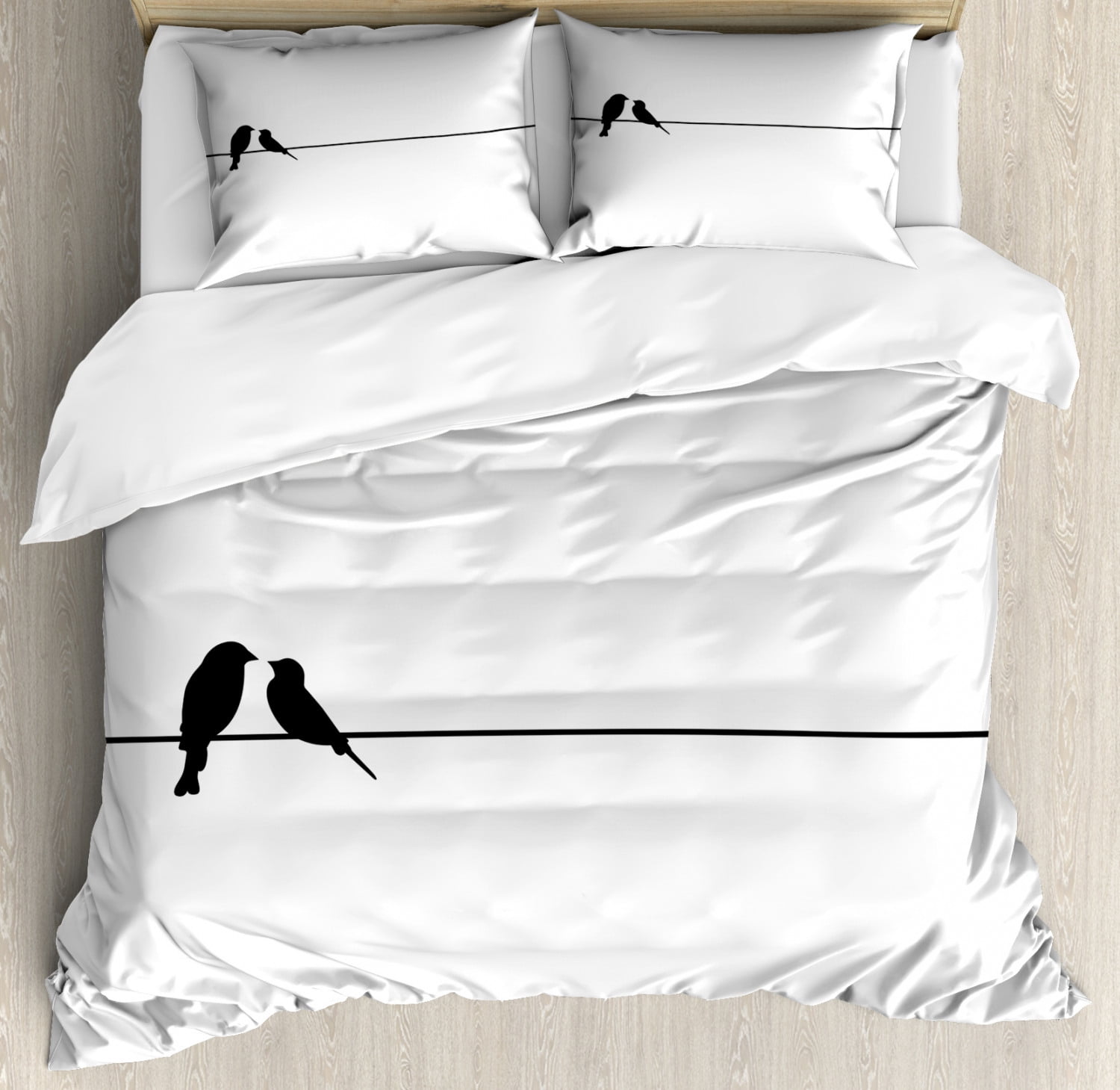 Bird on a Wire Duvet Cover Set Queen Size, Minimal Contemporary Love ...