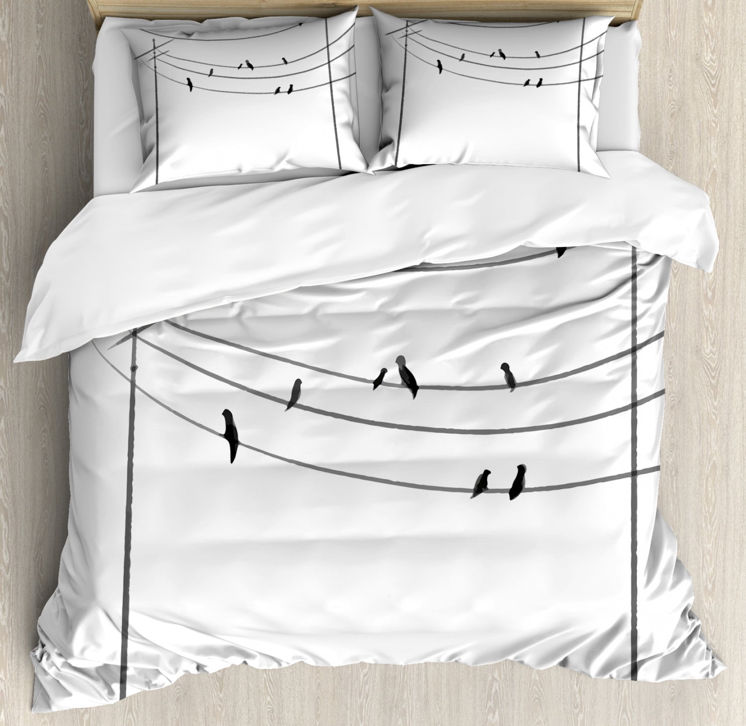 Bird on a Wire Duvet Cover Set Queen Size, Simple Hand Drawn Paint ...