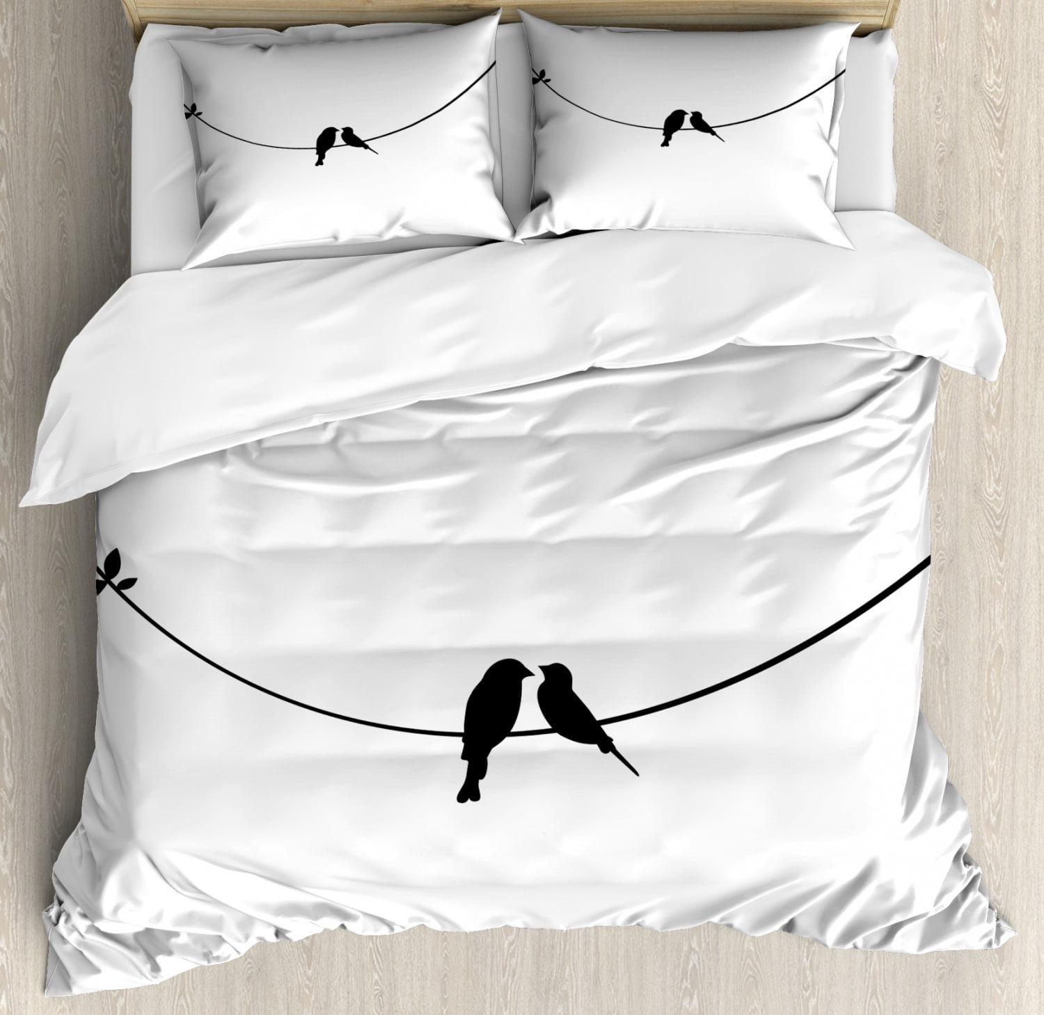 Bird on a Wire Duvet Cover Set Queen Size, Simplistic Love Themed Image ...