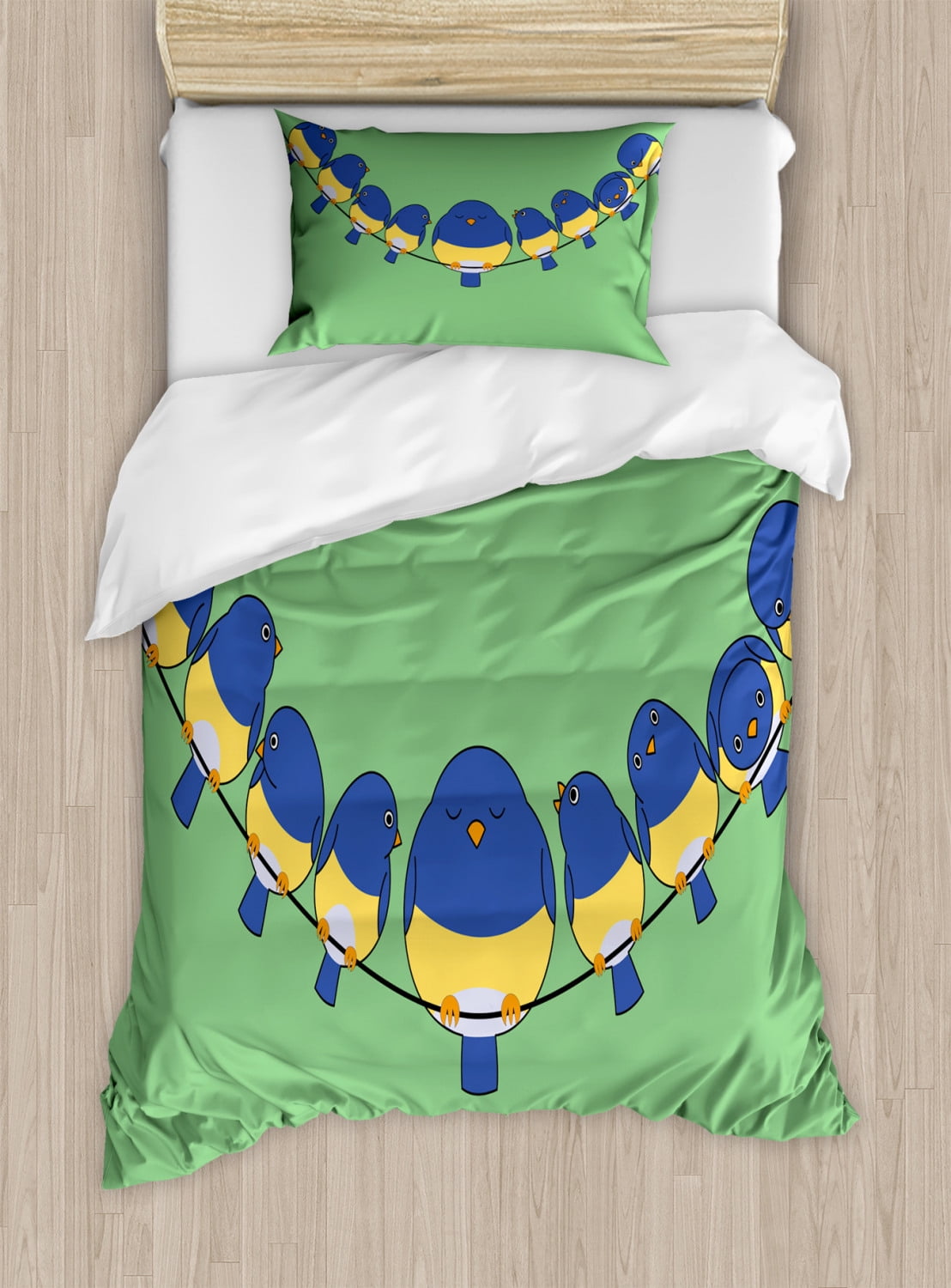 Bird on a Wire Duvet Cover Set Twin Size, Humorous Illustration of ...