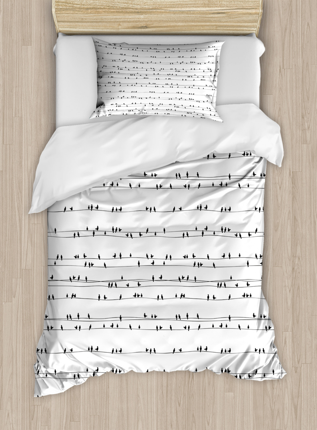 Bird on a Wire Duvet Cover Set Twin Size, View of Lots of Avian Animal ...