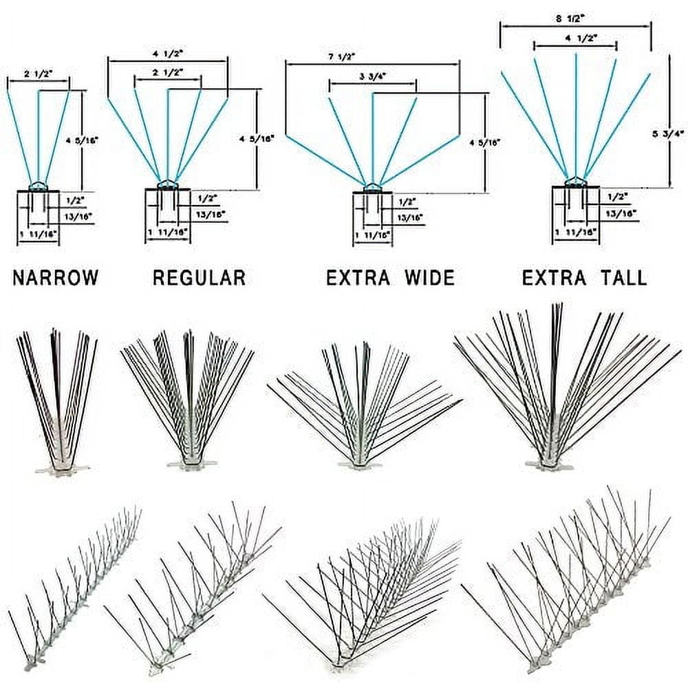 Bird-X Stainless Steel Bird Spikes, 6-inch Regular Wide Spikes, Bird ...