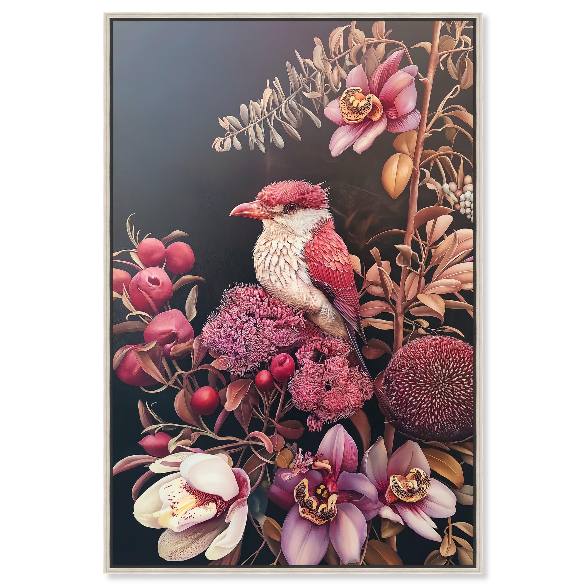 Bird and Bloom Canvas Chic Floral Art by Art Remedy, Silver Frame, 20 x ...