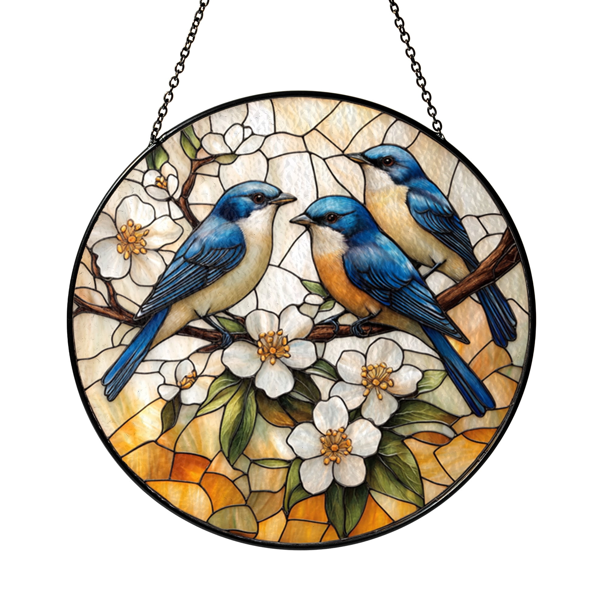 Bird and Blossom Glass Panel Decor, Stained Glass Style Window Art ...
