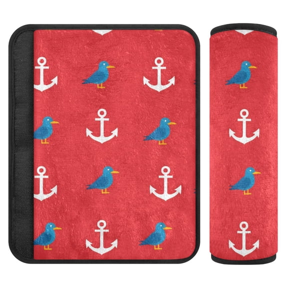 Bird and Boat Anchor Pattern Car Seat Belt Covers 2 Pack Soft Flannel ...