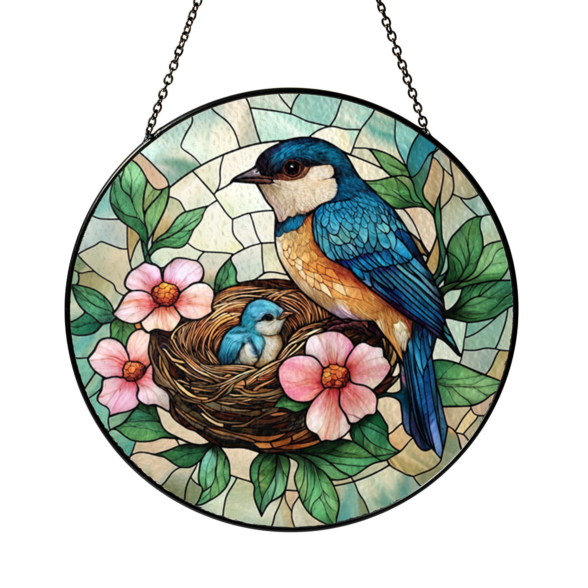 Bird and Flower Glass Style Suncatcher – Nature Window Art - Walmart.com