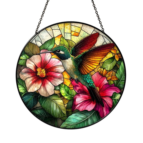 Bird and Flower Window Hanging – Colorful Glass Art - Walmart.com