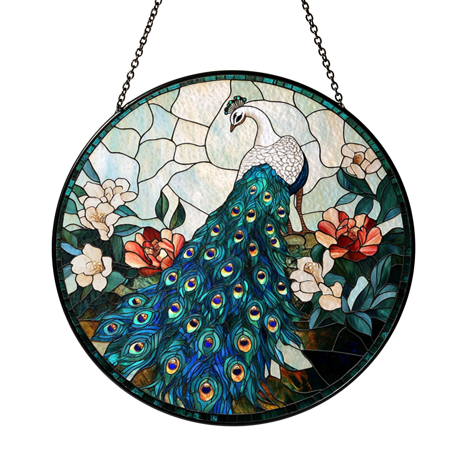Bird and Flower Window Suncatcher – Decorative Glass Style Peacock Art ...