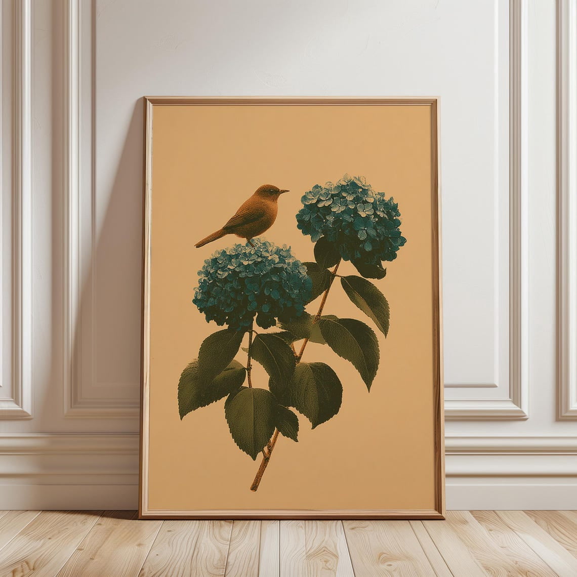 Bird and Hydrangea Vintage Botanical Illustration Nature Art Print ...