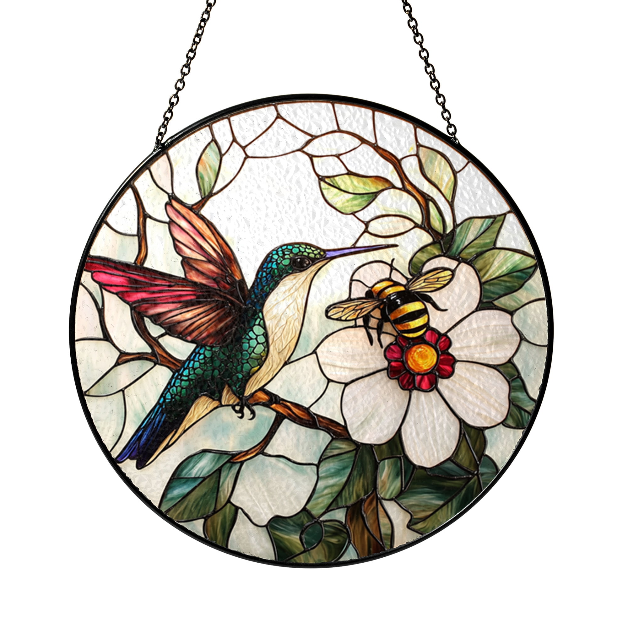 Bird and Insect Theme Fantasy Stained Glass Window Hanging, Decorative ...