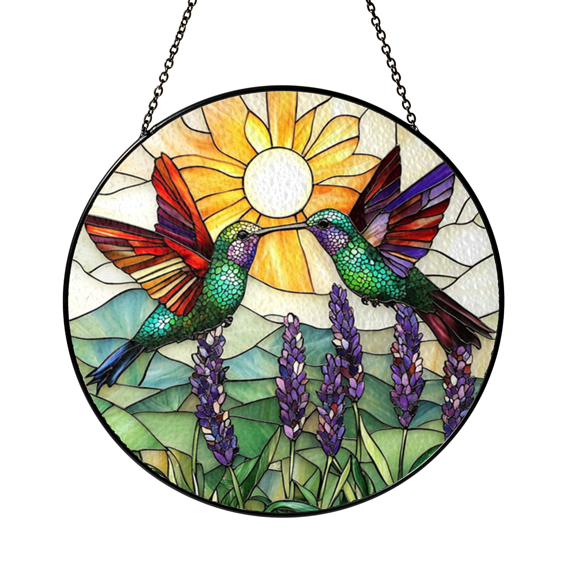 Bird and Lavender Glass Style Suncatcher, Decorative Window Hanging ...