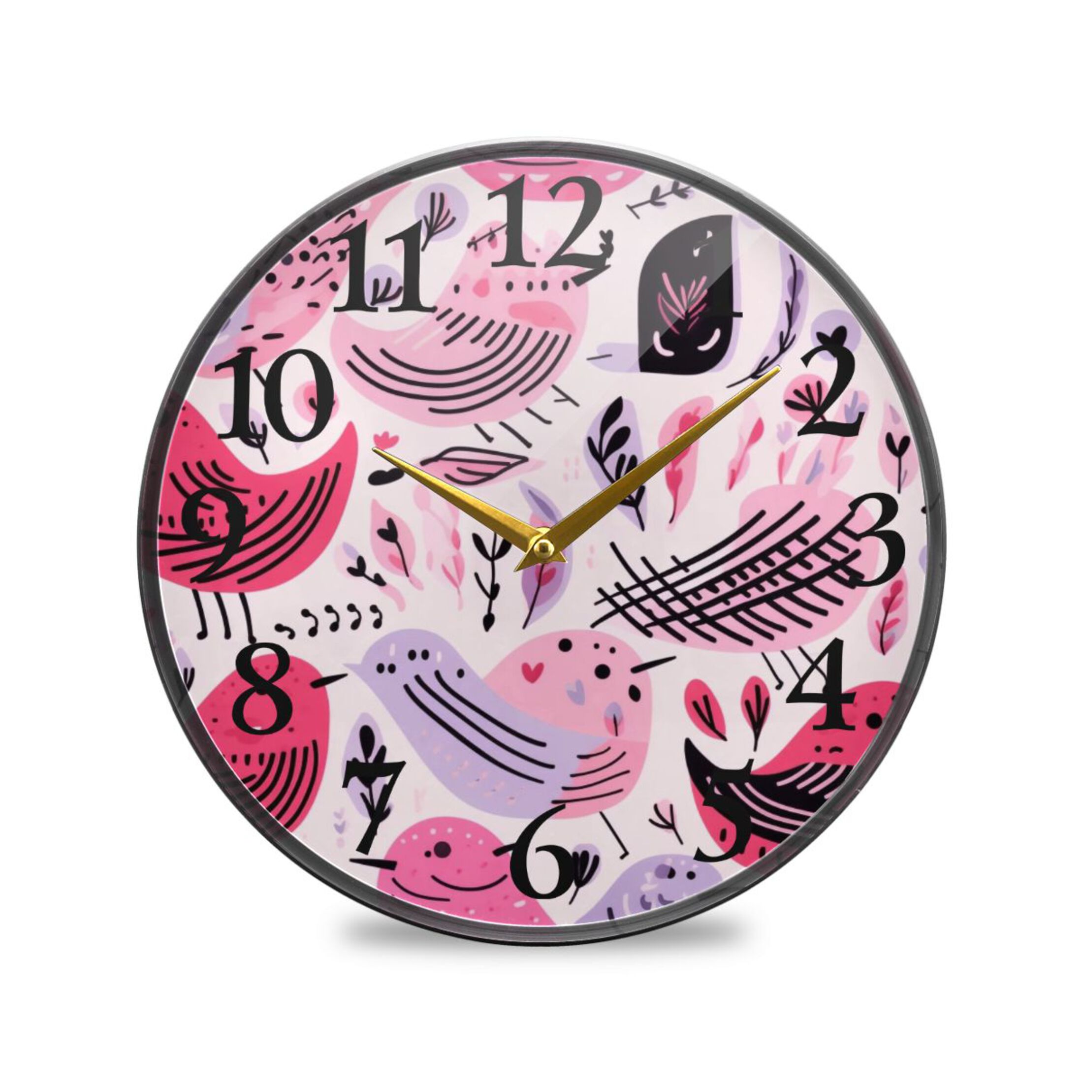Bird and Leaf Wall Clocks Battery Operated 11.9 Inch Round Clock ...