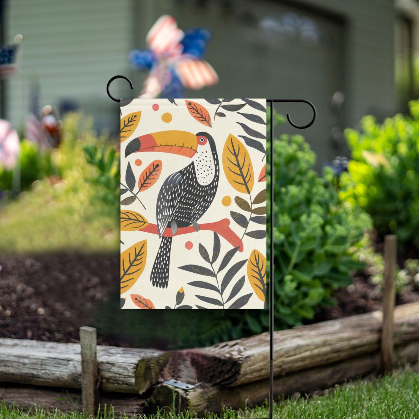 Bird and Leaves Garden Flag Double Sided Outdoor Banners for Courtyard ...