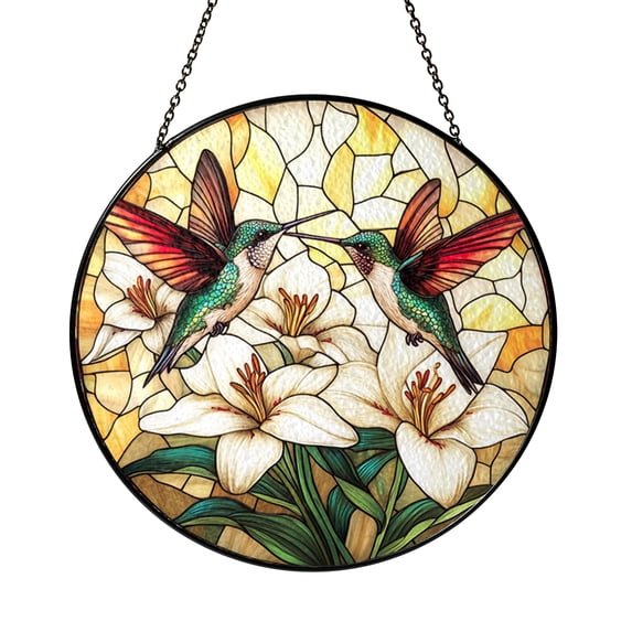 Bird and Lily Stained Glass Style Suncatcher, Decorative Window Hanging ...