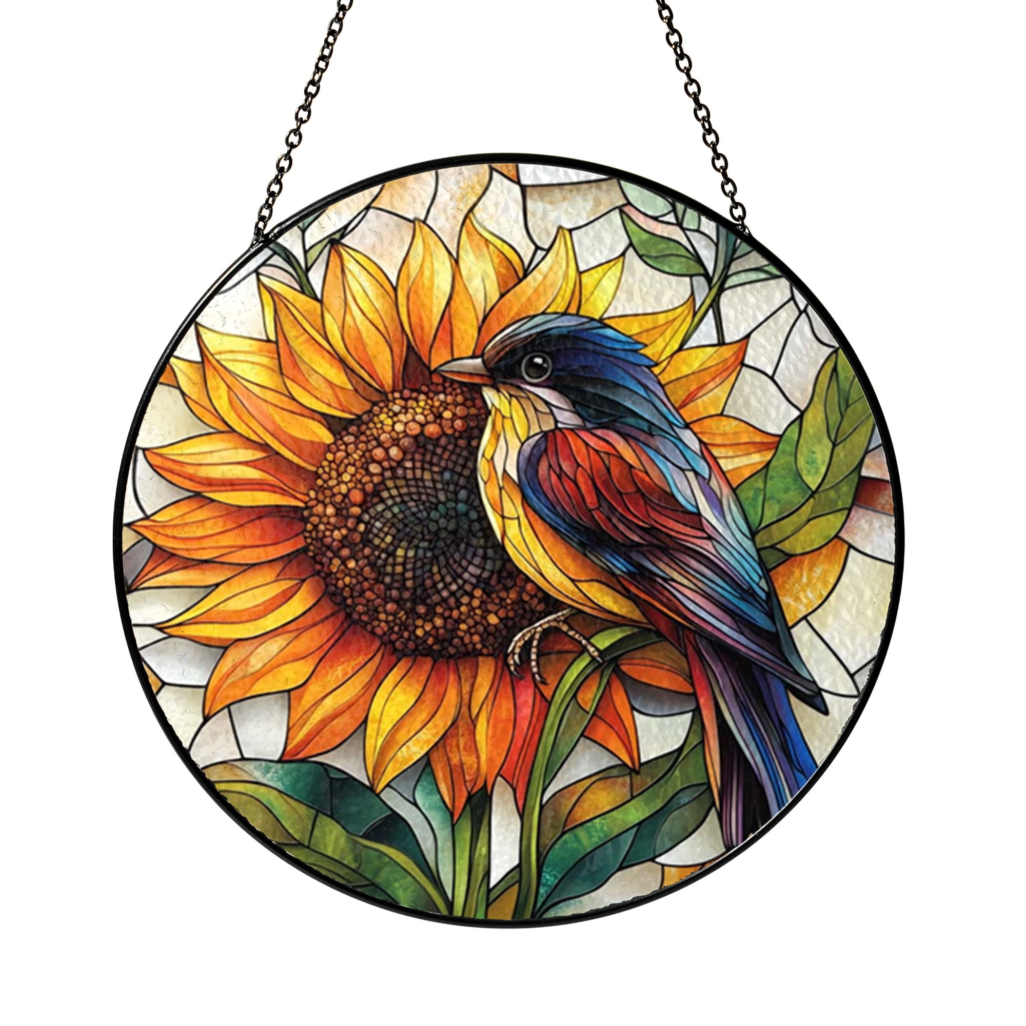 Bird and Sunflower Stained Glass Style Suncatcher – Nature Window Art ...