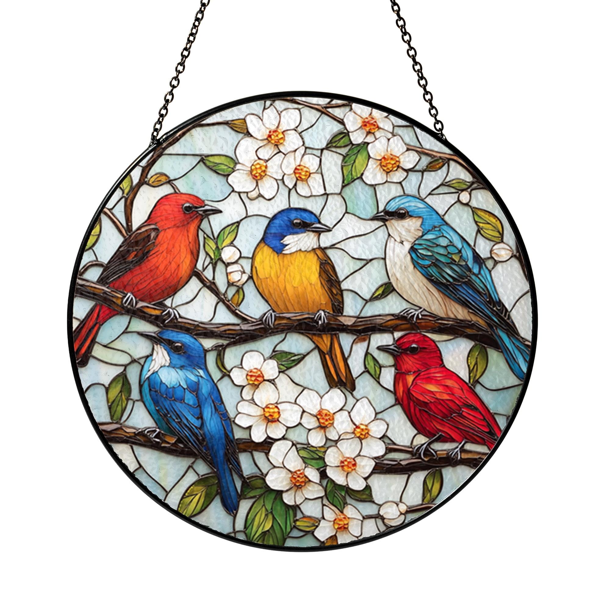 Bird and flowers stained style panel, charming window ornament for ...