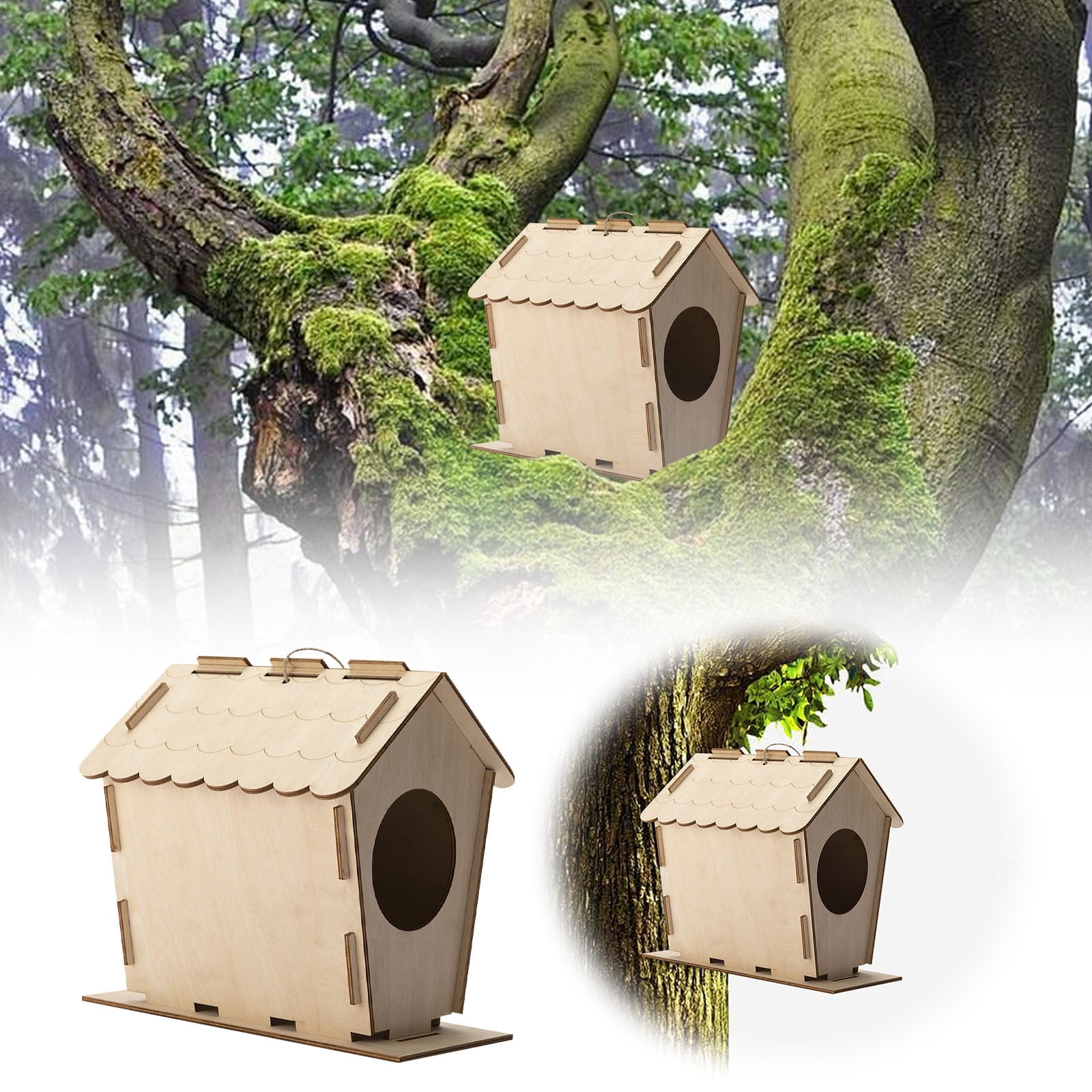 Bird for Outdoors DIY Wood Nesting Hut Unfinished Birdhouse Suitable ...