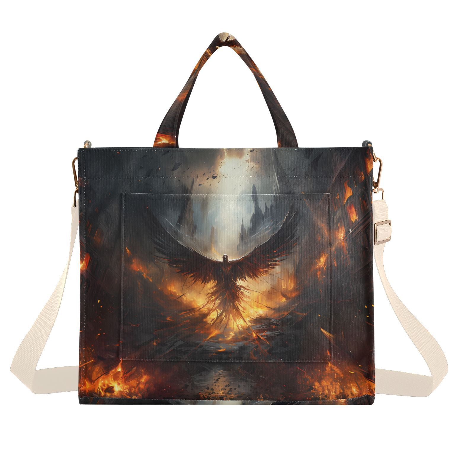 Bird in Fire Corduroy Tote Bag Handbag Large Messenger Bag Shoulder ...